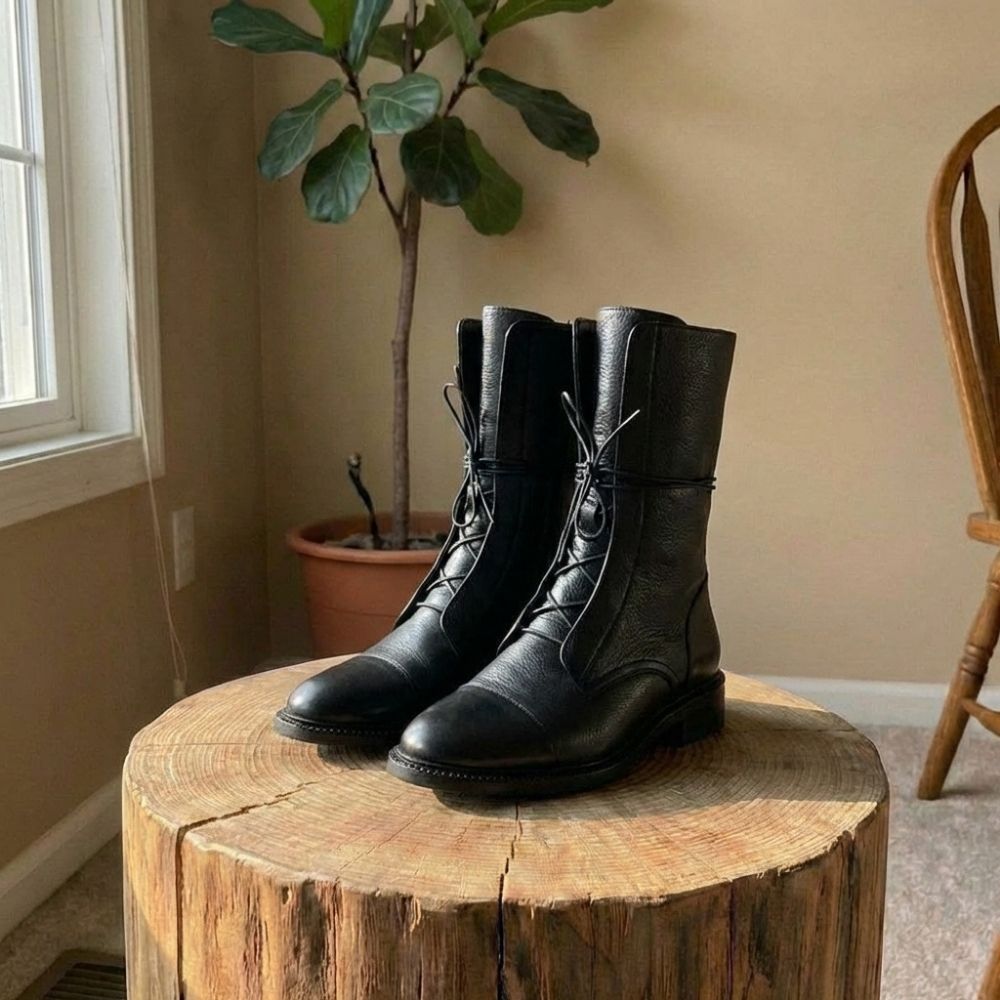 Alina | Women's Leather Ankle Boots With Cap Toe – Amy Rose Boutique